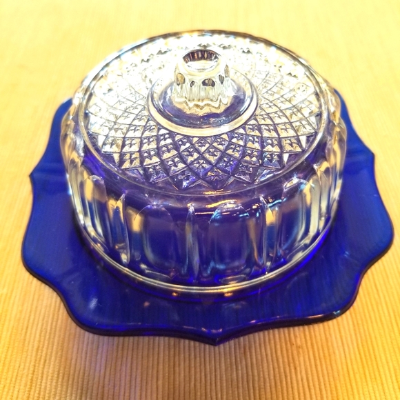 Dining | Vintage Cobalt Blue Glass Butter Dish 2 Piece Round Glass Dish ...